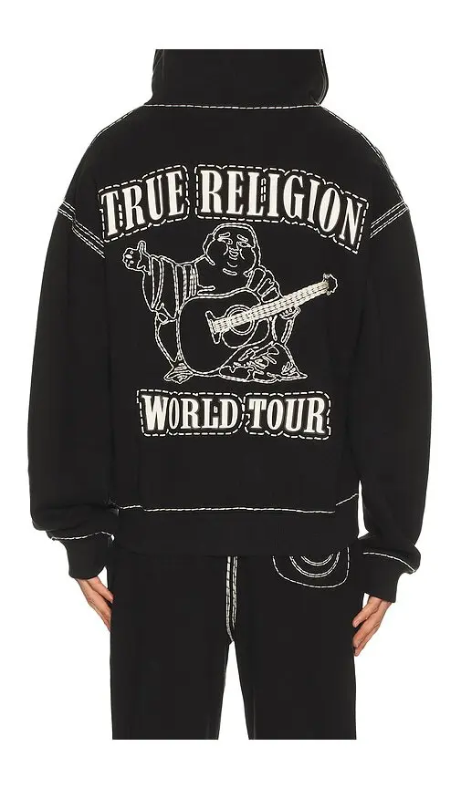 True Religion Super Qt Cinched Zip Hoodie In Jet Black - 25% Off
